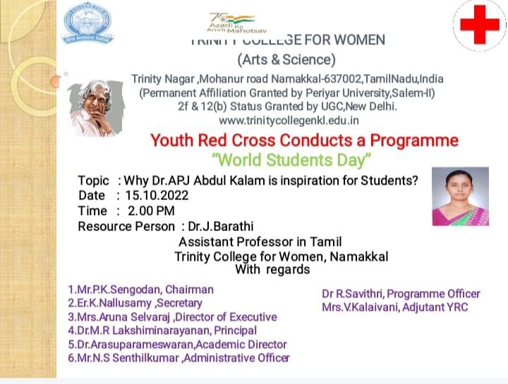 YRC Activities for the month of October 2022 – Trinity College for Women