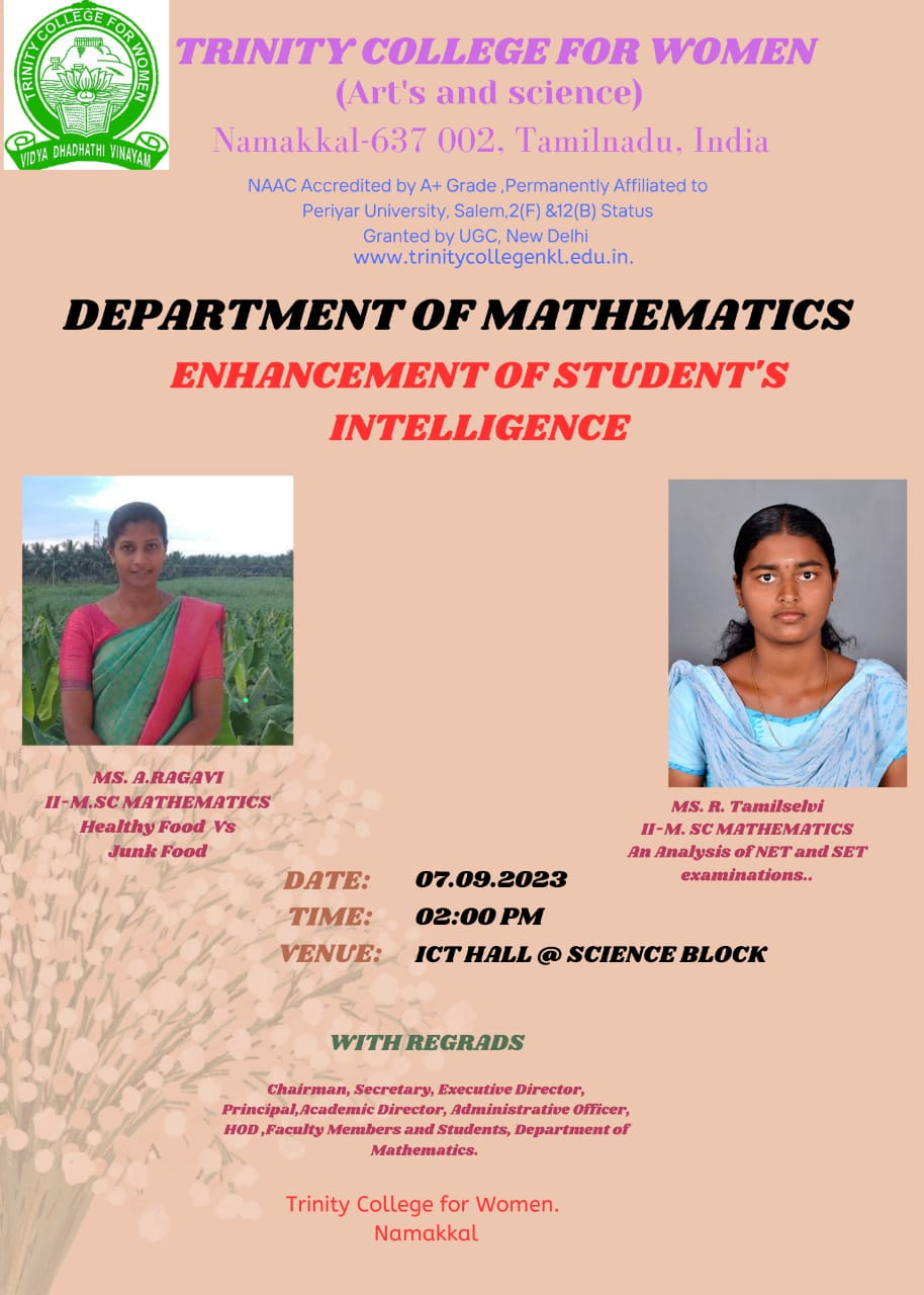 II M.Sc., Mathematics – ESI – 07.09.2023 – Trinity College for Women