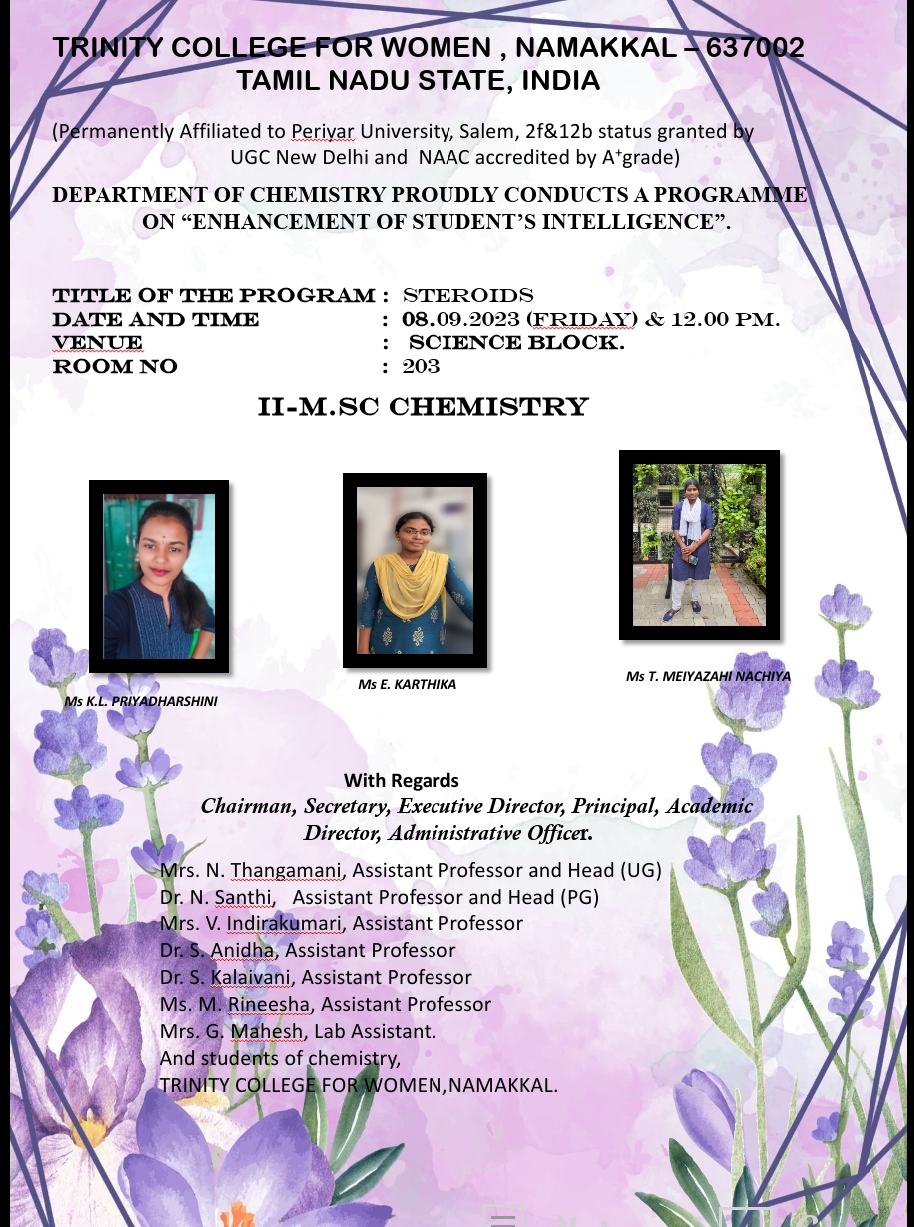 ESI – M.Sc., Chemistry – 08.09.2023 – Trinity College for Women