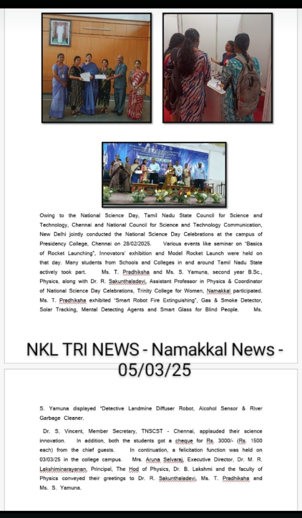 National Science Day Celebrations – Trinity College for Women